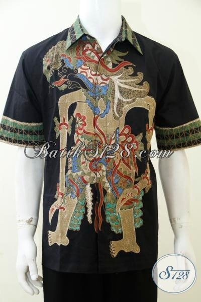 Hem Batik Wayang Model Lengan Pendek, Baju Batik Tulis Solo Dasar Hitam ...